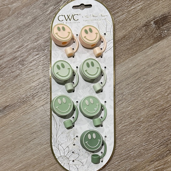 Dining | Smiley Face Straw Toppers Pink And Green 7 | Poshmark